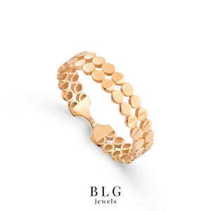 14K Solid Gold Double Flat Beaded Ring, Duo Eternity Ball Ring, 10k 18k Real Gold Simple Bubble ...