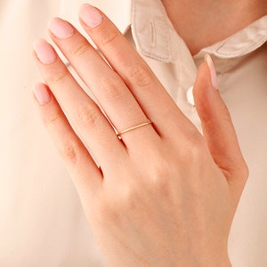 14K Solid Gold Thin Wedding Band, Gold Round Ring, 1mm Yellow Gold Stacking Ring, Dainty ...