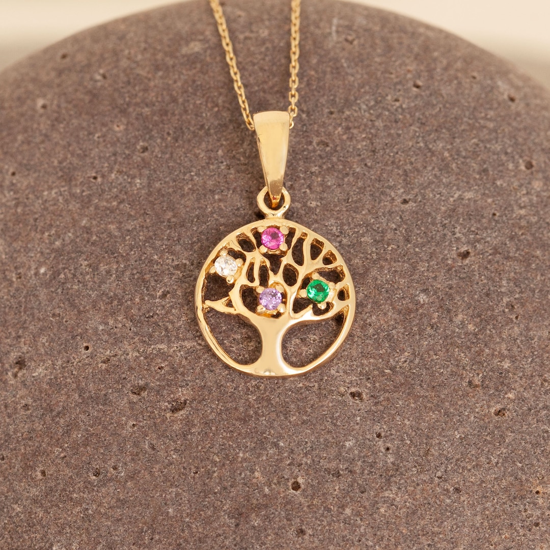 14k Solid Gold Tree of Life Necklace Pendant, Diamond Family Medallion ...