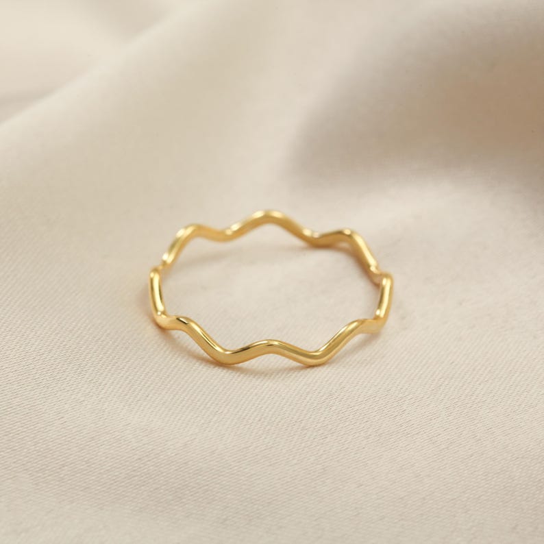 14k Solid Gold Wave Ring, Sea Wavy Ring, Nautical Jewelry, Curved ...