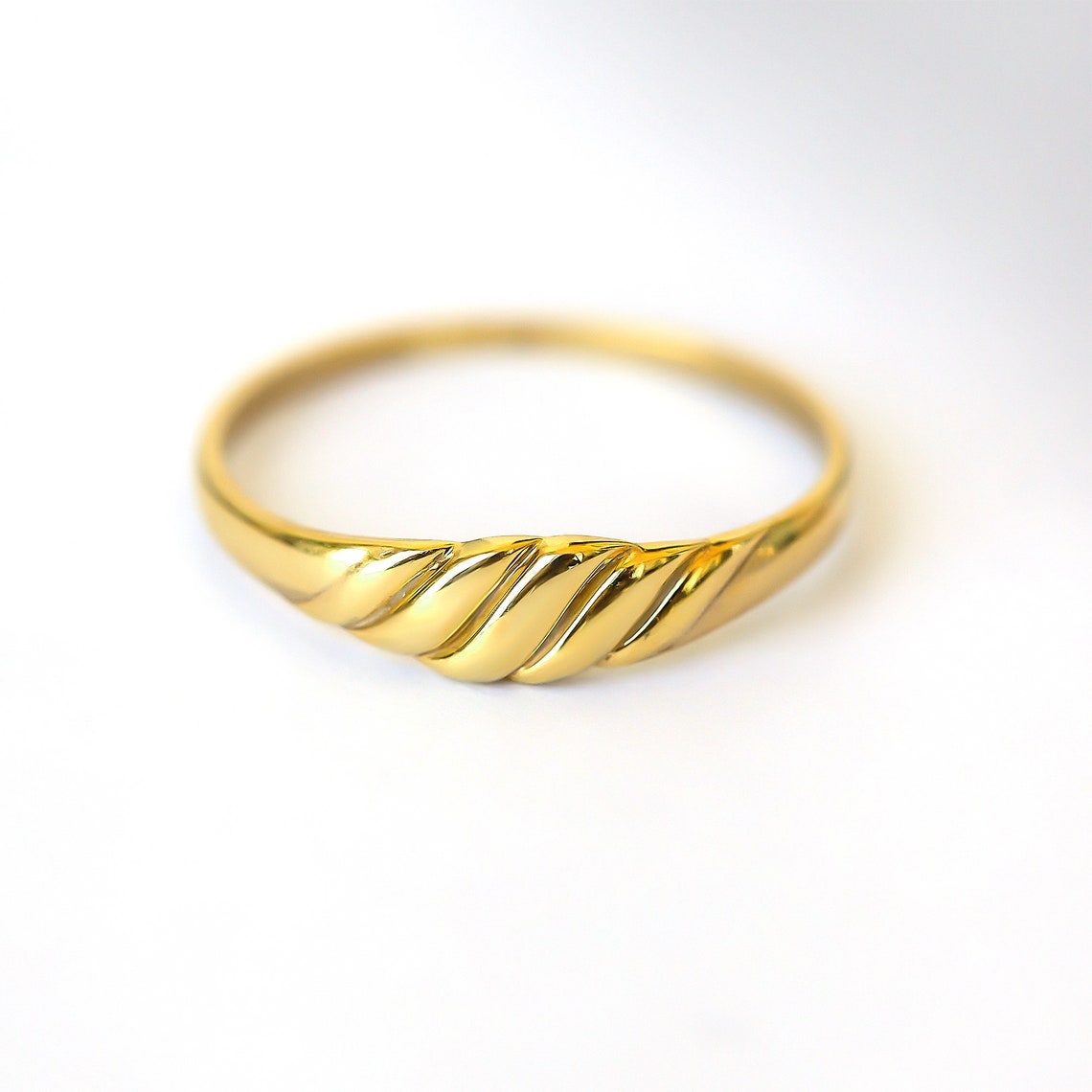 14k Solid Gold Tiny Croissant Ring Thin Croissant Gold Dome - Etsy