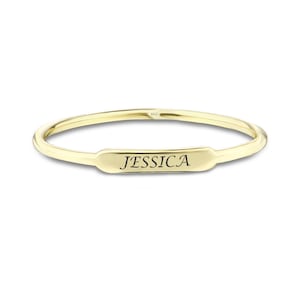 14k Solid Gold Tiny Signet Ring, Thin Engraved Signet Ring, Minimalist Custom Ring, Everyday ...