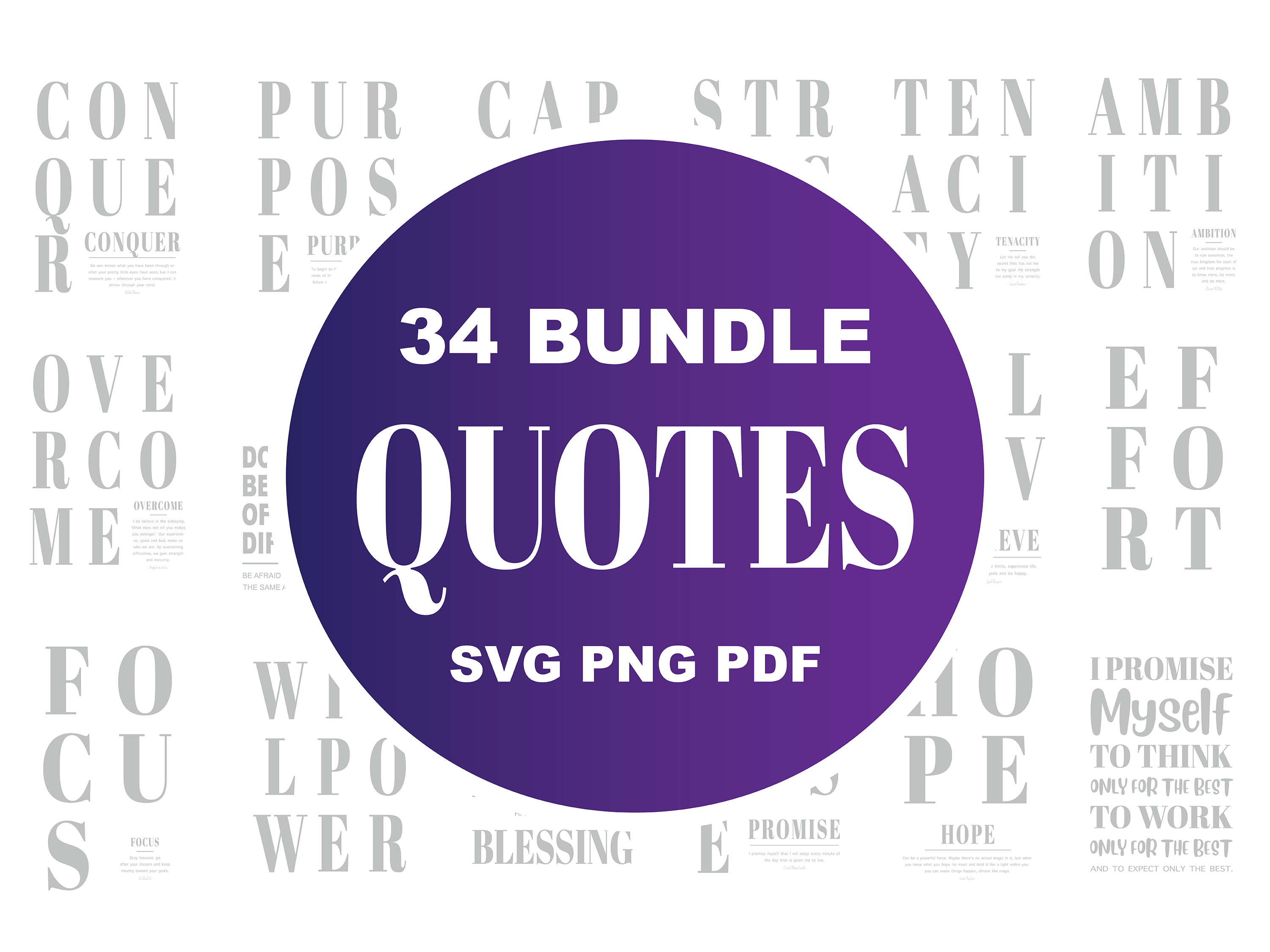 SVG PNG Bundle Quotes Digital Printable, 34 Inspirational Quotes ...