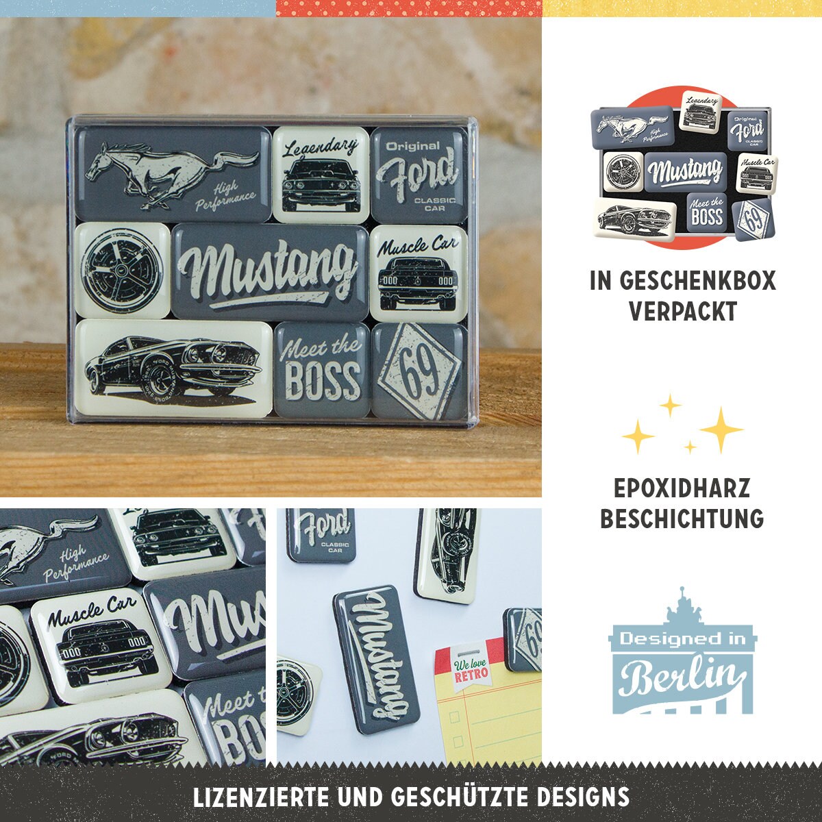Nostalgic-art Retro Fridge Magnets, 9 Pieces, "ford Mustang - the Boss ...