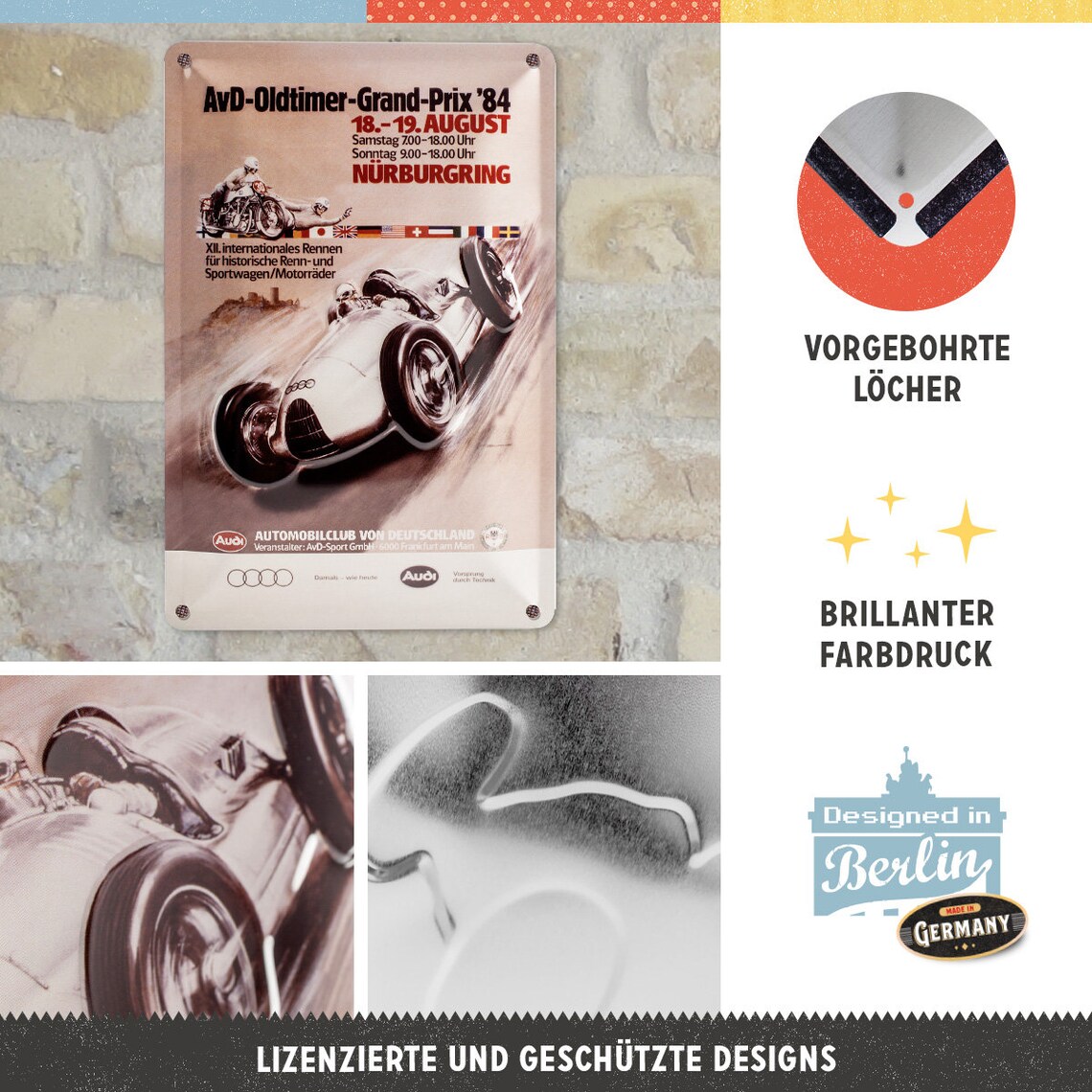 Nostalgic-art Retro Tin Sign, 20 X 30 Cm, "audi Avd Oldtimer Grand Prix ...