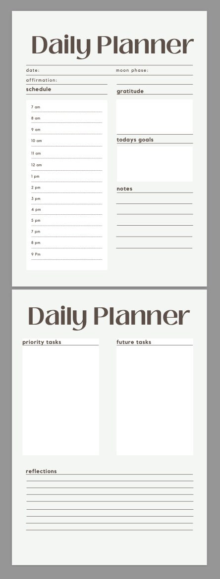 Daily Personal Planner, Printable, Digital Download, Affirmation, Goals ...