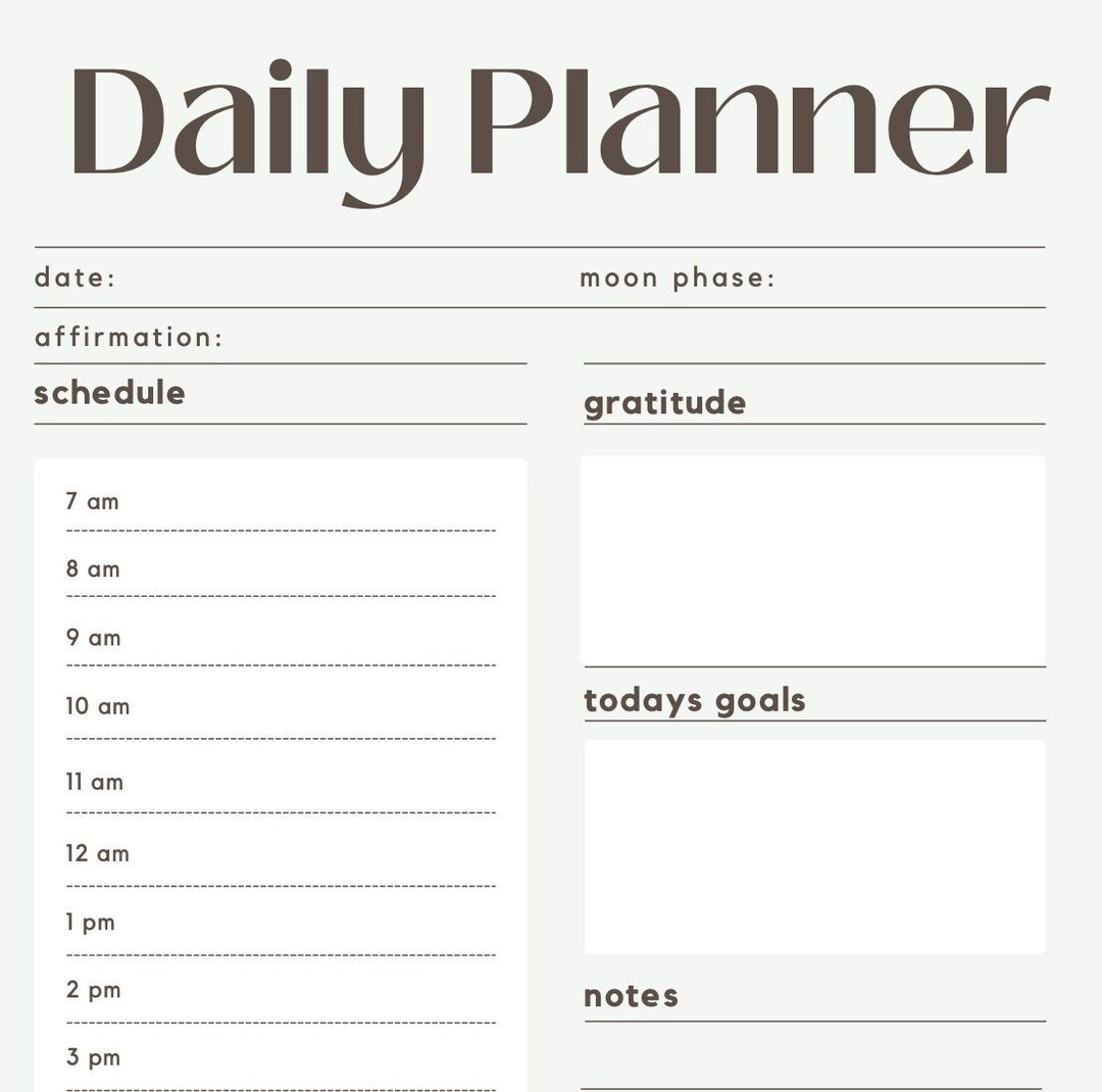 Daily Personal Planner, Printable, Digital Download, Affirmation, Goals ...