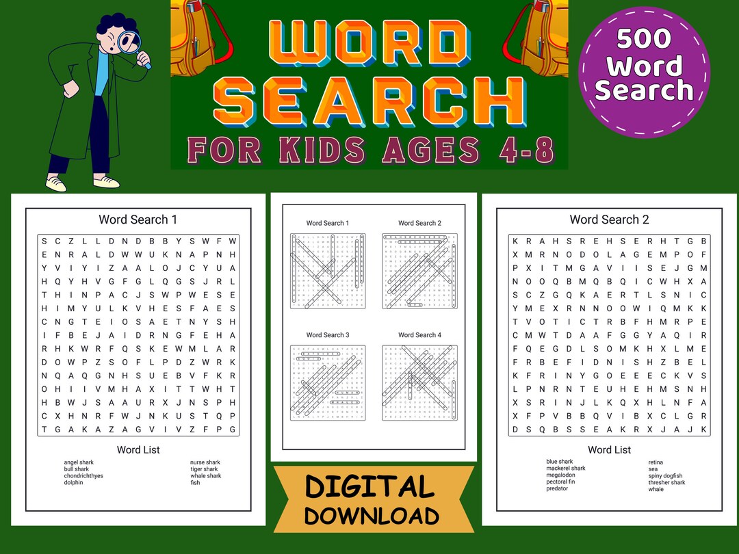 500 Word Search Puzzle Book for Kids Printable Includes - Etsy