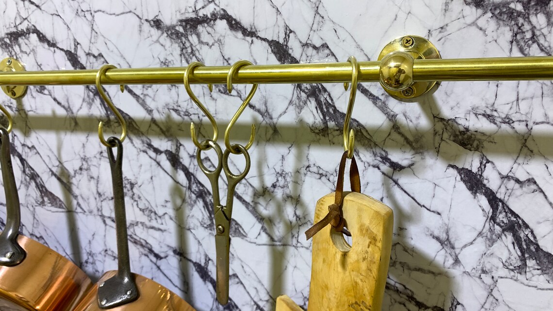 Unlacquered Solid Brass Hanging Pot and Pan, Wall Mounted Pot Rack ...