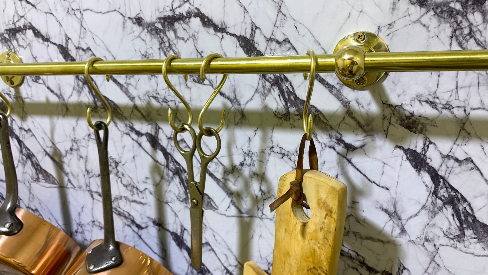 Unlacquered Solid Brass Hanging Pot and Pan, Wall Mounted Pot Rack ...