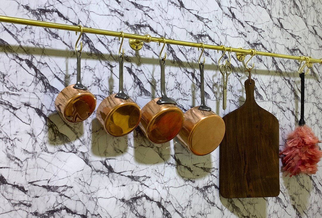 Unlacquered Solid Brass Hanging Pot and Pan, Wall Mounted Pot Rack ...