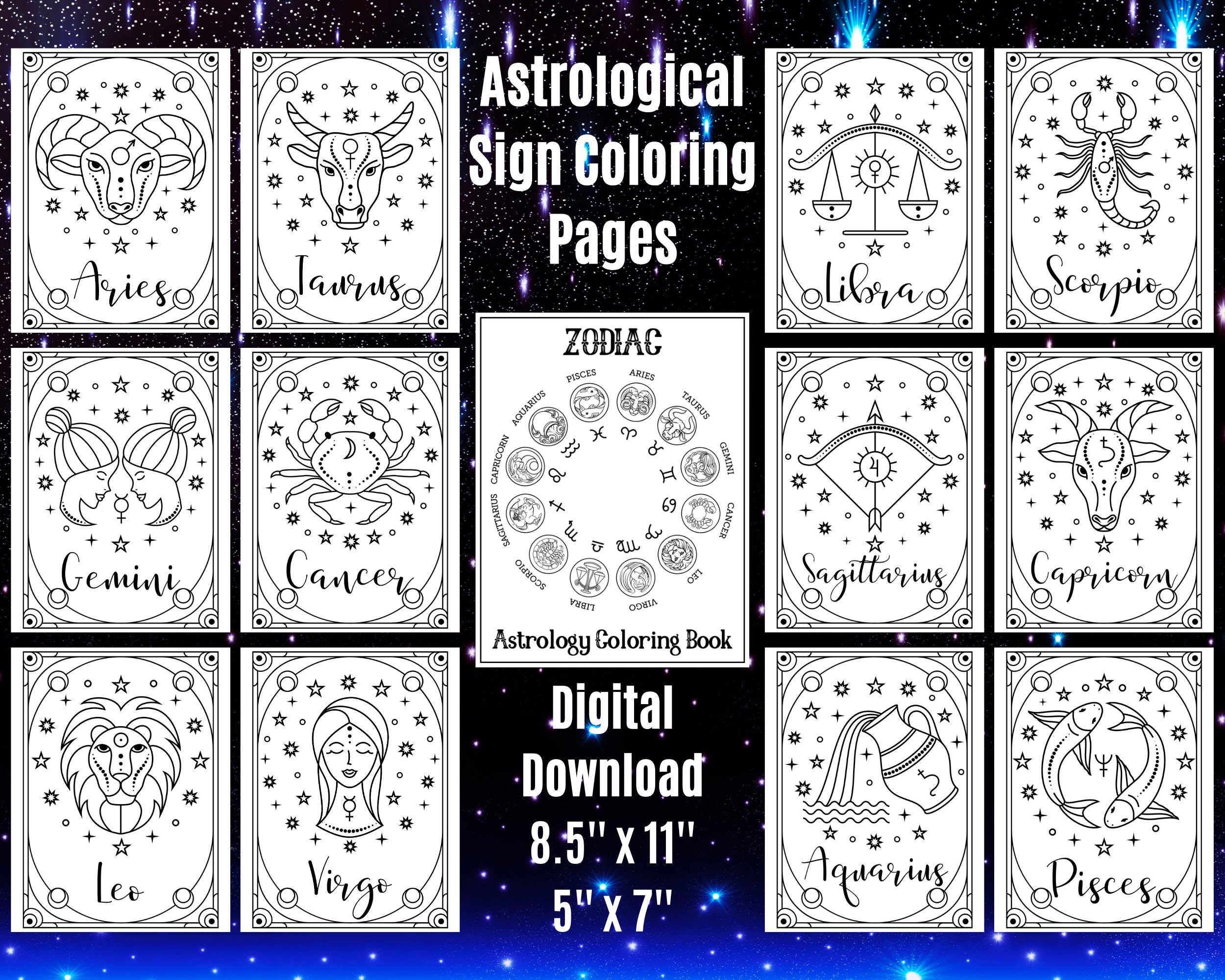 Color Your Own Astrological Sign Cards, Printable Horoscope Coloring ...