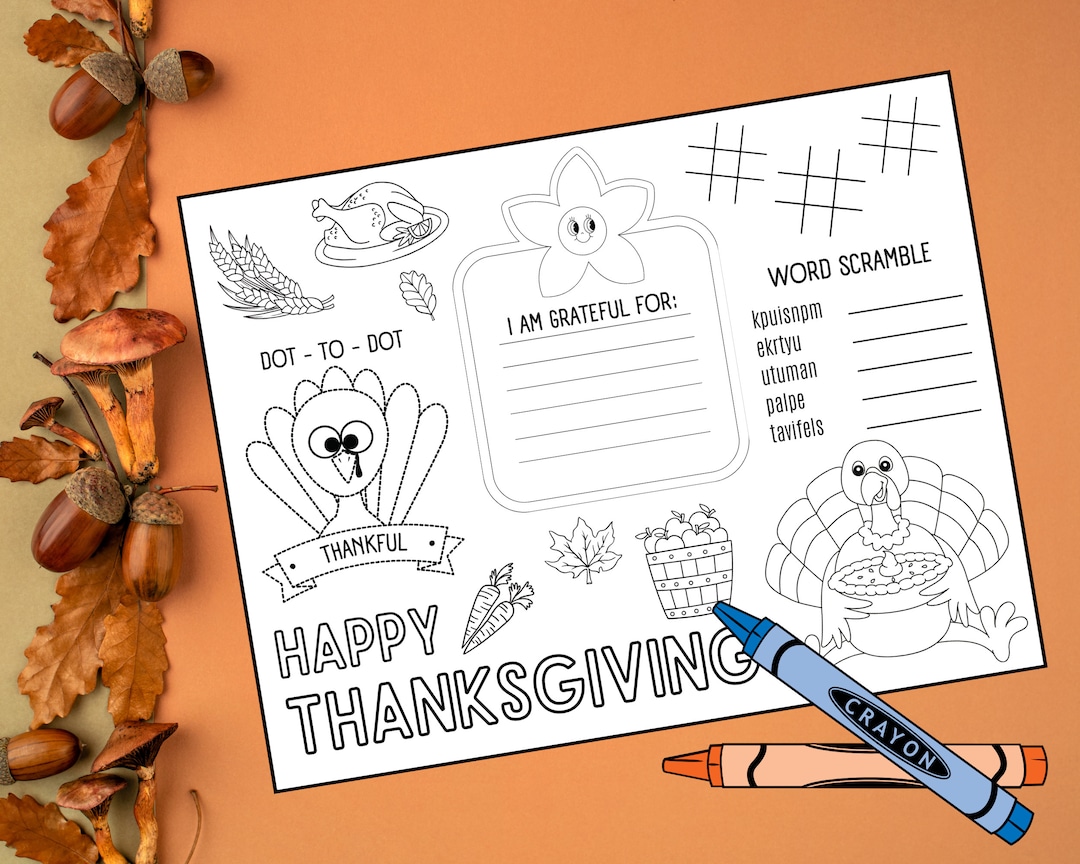 Printable Thanksgiving Activity Placemat, Kids Thanksgiving Crafts ...