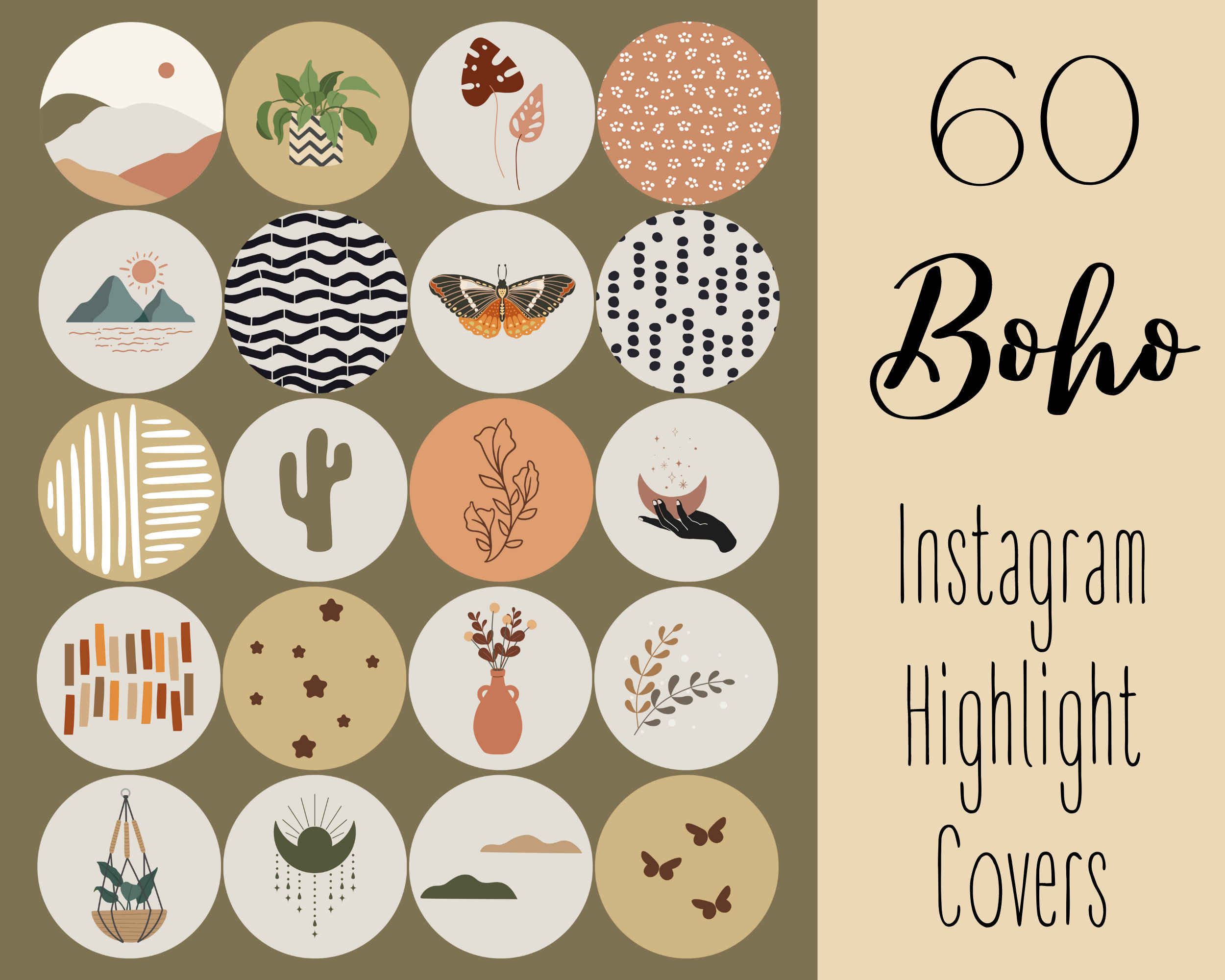 60 Boho Instagram Highlight Covers, Neutral Instagram Stories Icons ...