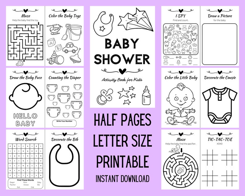 Baby Shower Kids Activity & Coloring Book, Baby Shower Games for Kids ...