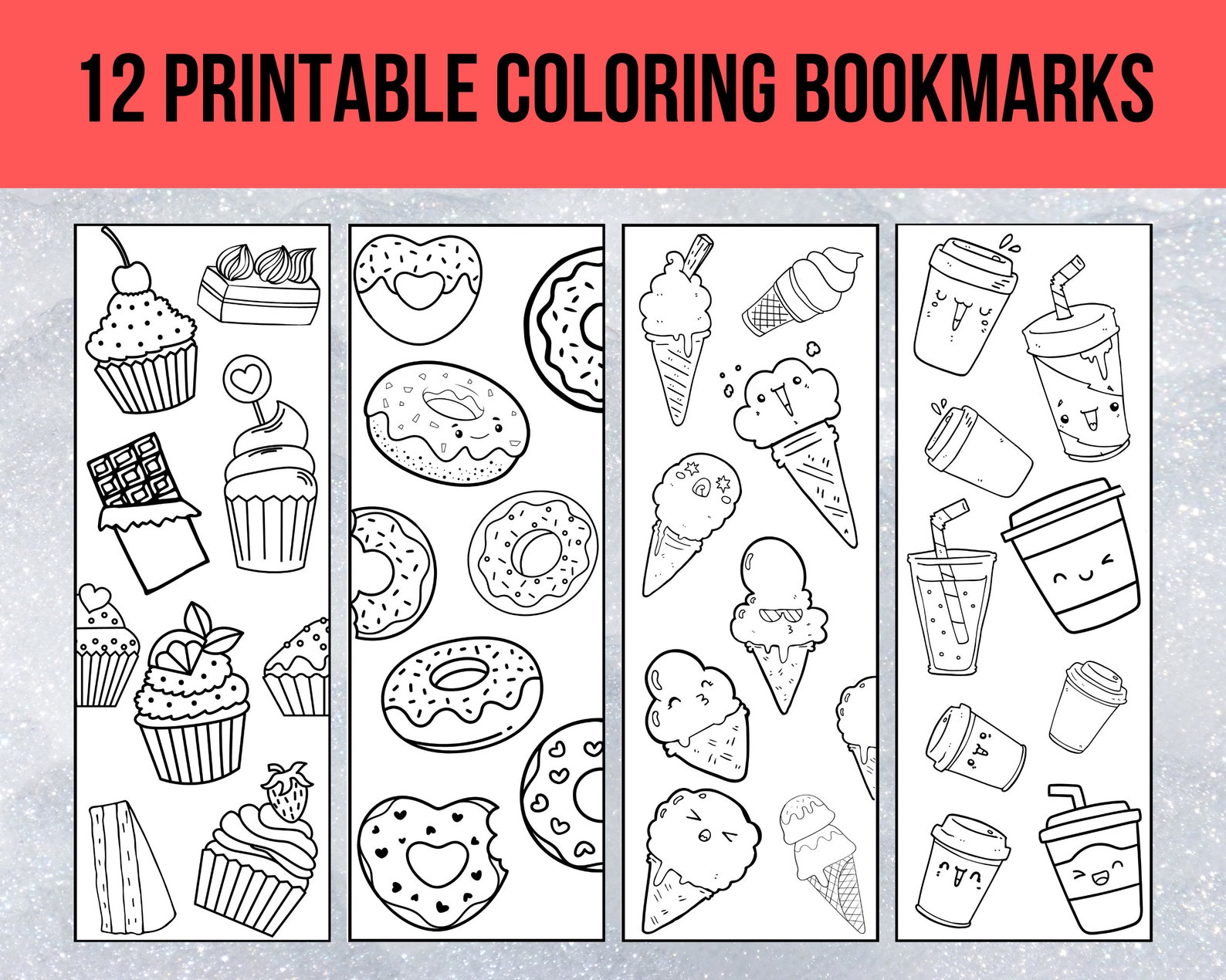 Printable Coloring Bookmarks for Kids, 12 Unique Bookmark, Student ...