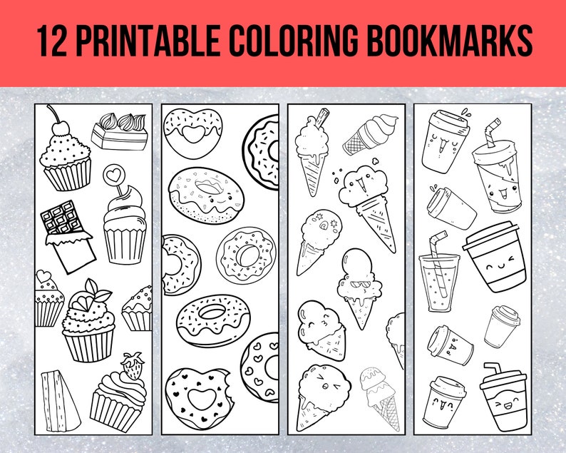 Printable Coloring Bookmarks for Kids, 12 Unique Bookmark, Student ...