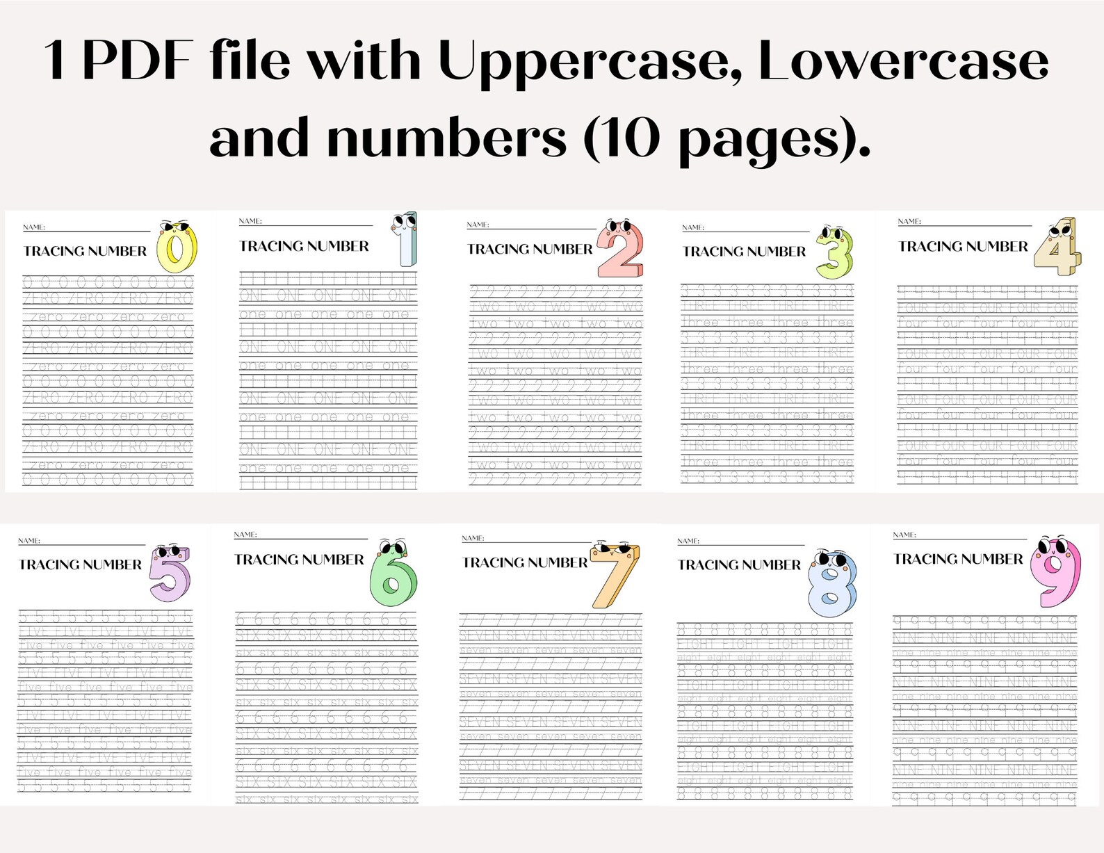 Number Worksheets Numbers 0-9 Preschool Trace and Color 20 - Etsy