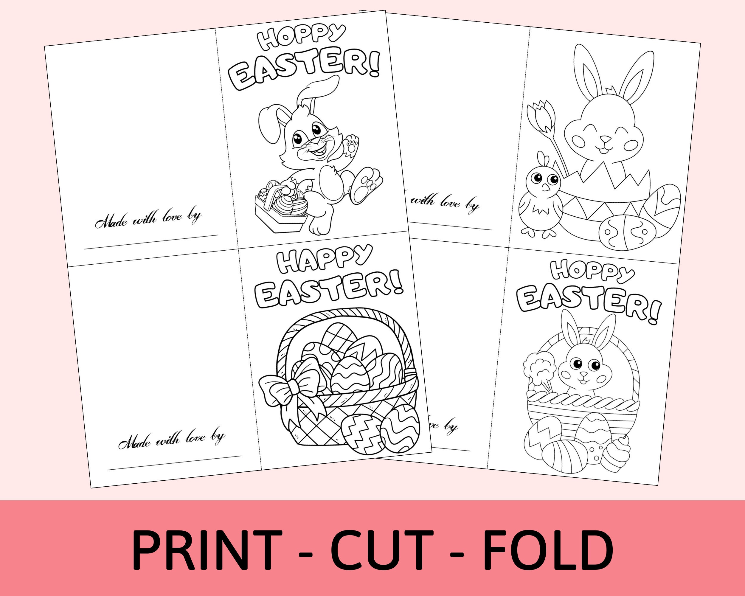 Easter Coloring Cards Printable Happy Easter Cards DIY - Etsy