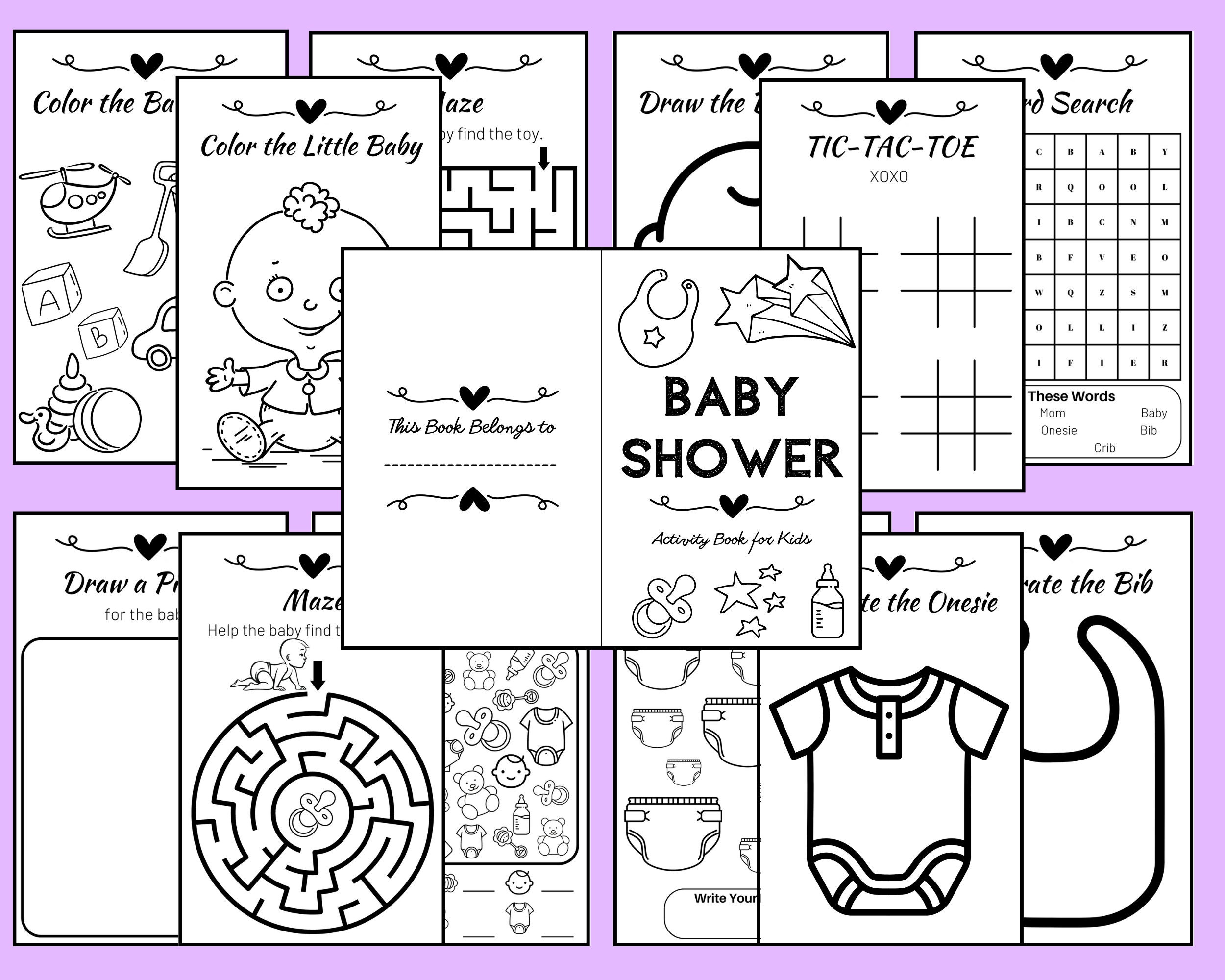 Baby Shower Kids Activity & Coloring Book, Baby Shower Games for Kids ...
