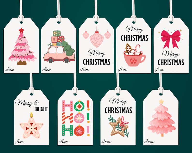 Merry Christmas Gift Tag Printable, Holiday Party Favor Tag, 9 ...