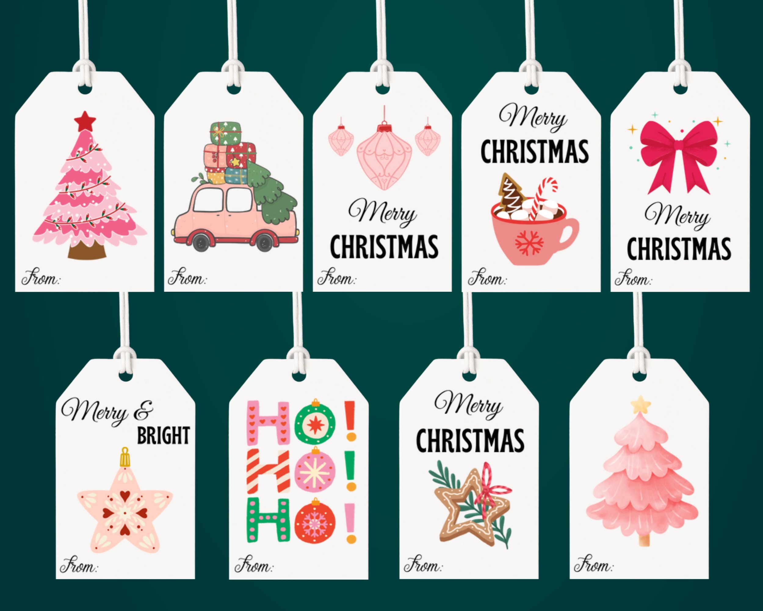 Merry Christmas Gift Tag Printable, Holiday Party Favor Tag, 9 ...