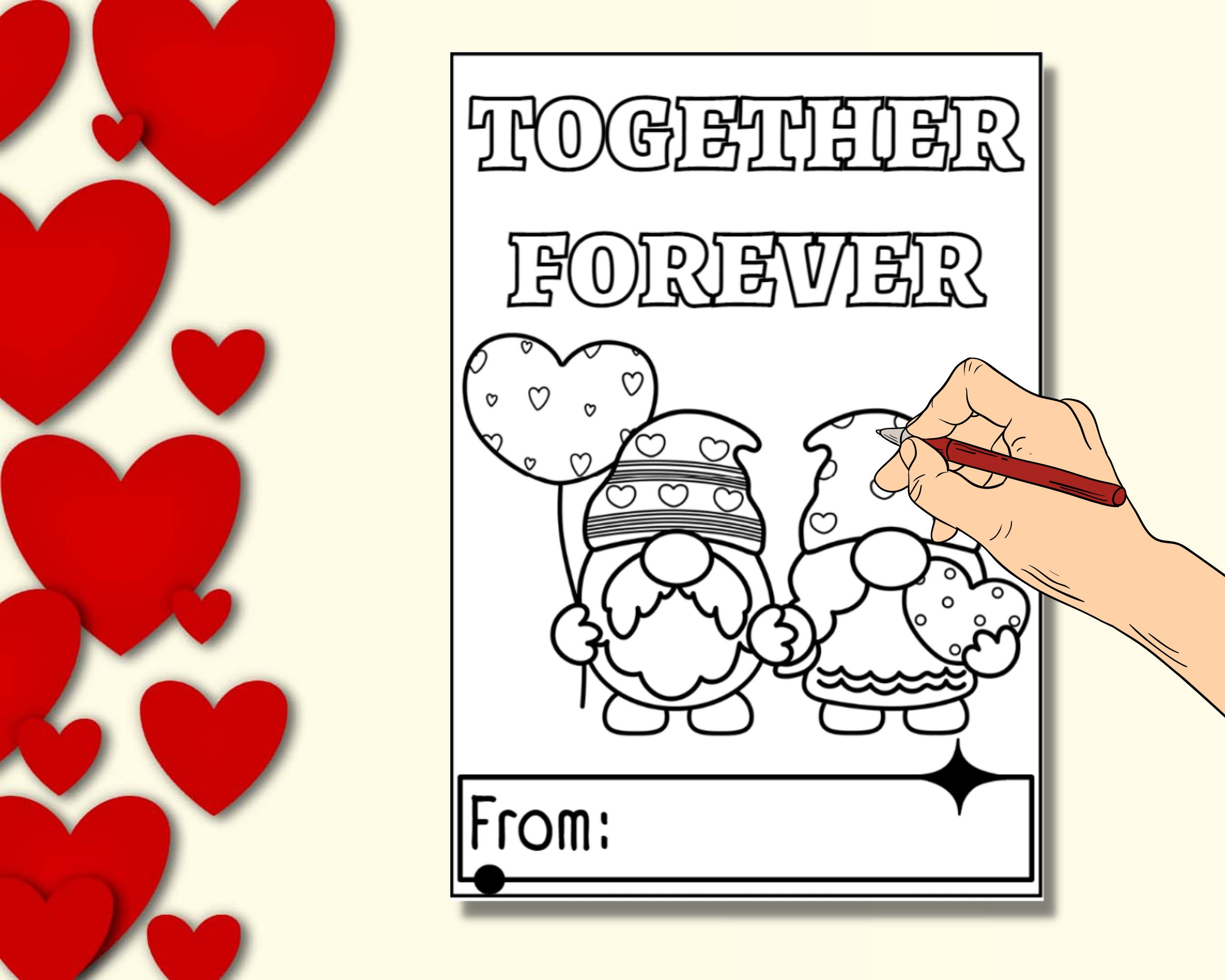 Valentine Coloring Cards, Set of 8, Printable Valentine's Day Cards ...