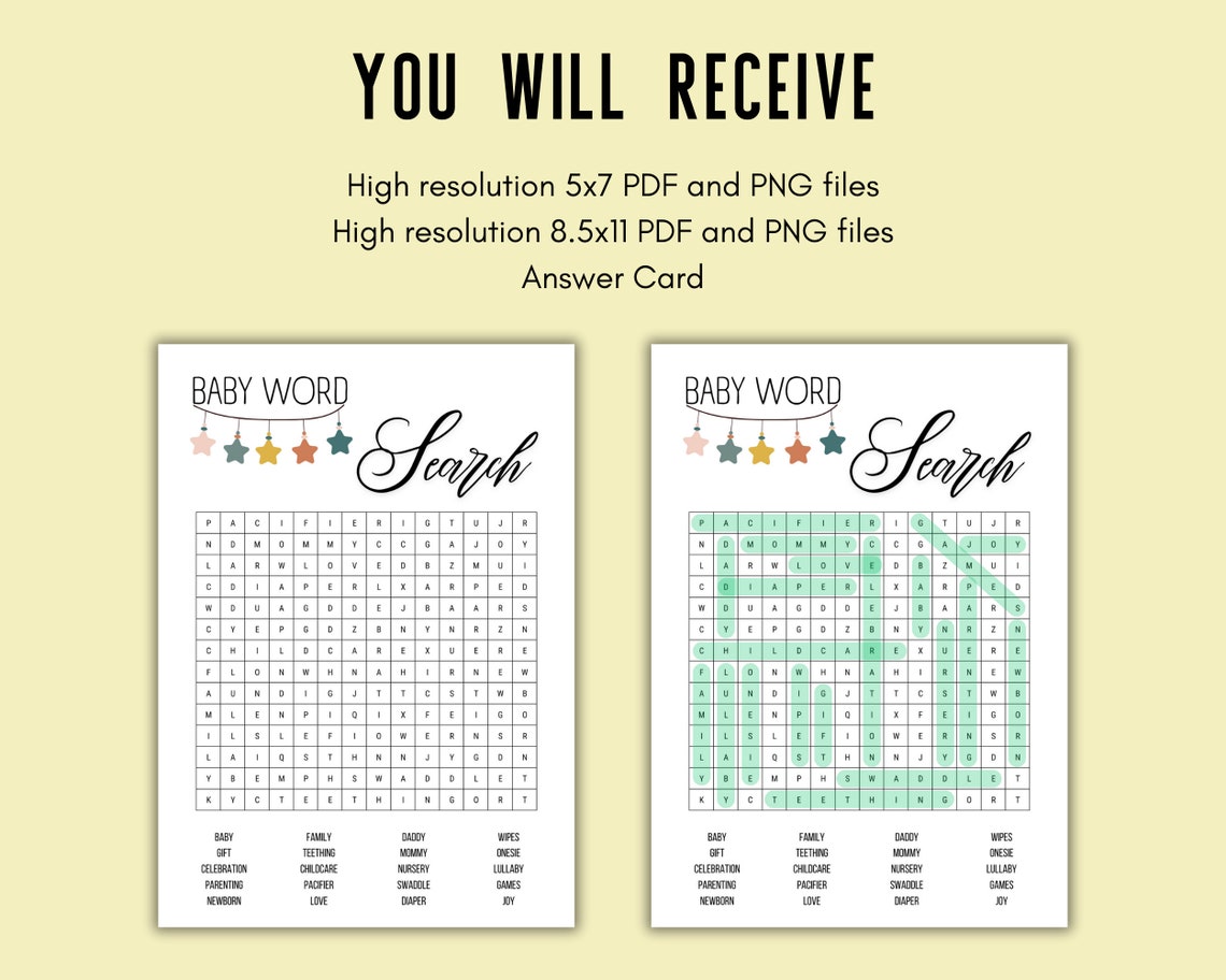 Baby Shower Word Search, Printable Baby Shower Game, Modern Baby Word ...
