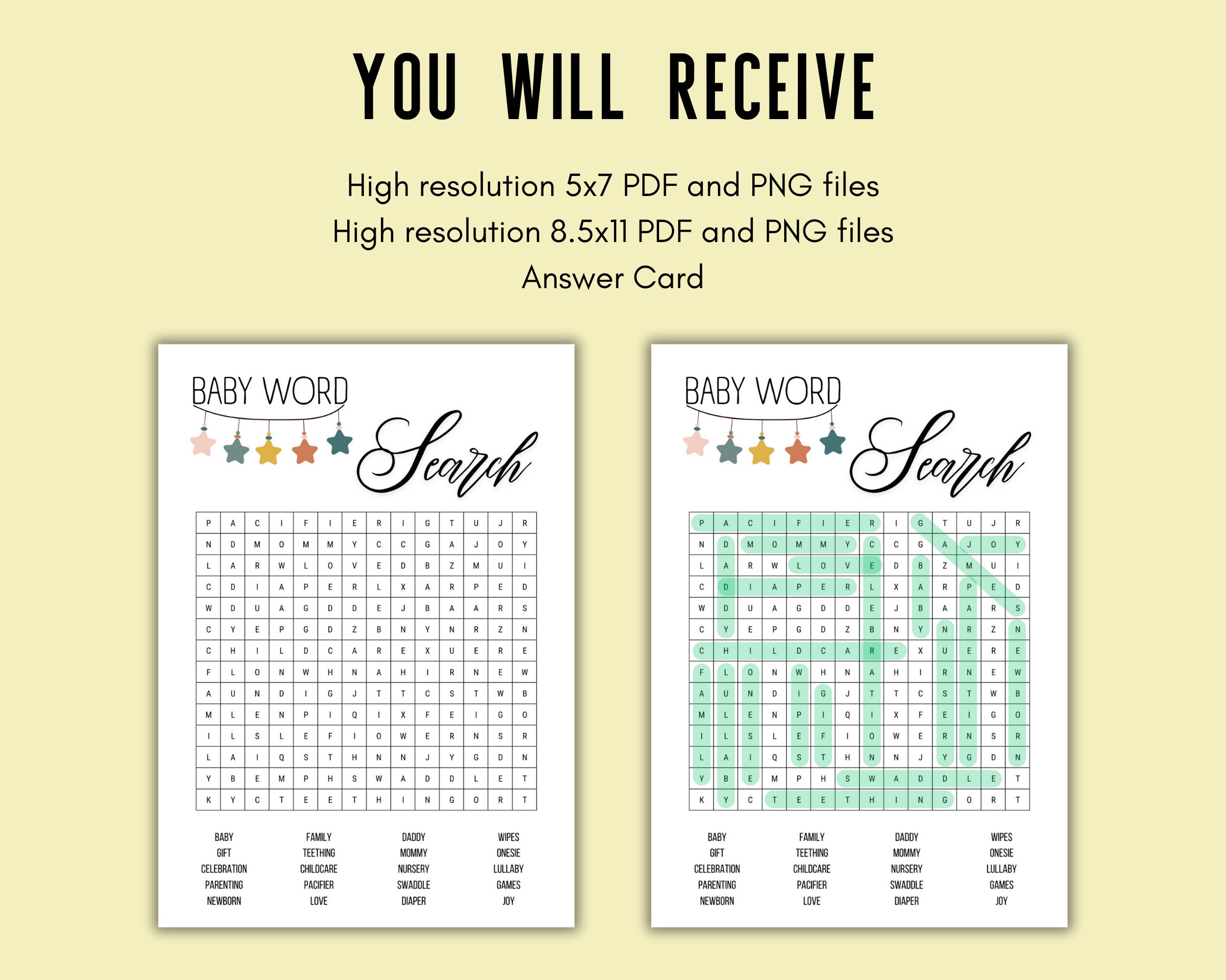 Baby Shower Word Search, Printable Baby Shower Game, Modern Baby Word ...