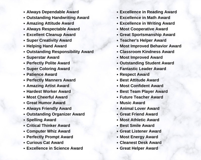 Mega Class Awards, Student Awards, 50 Printable Awards, School ...