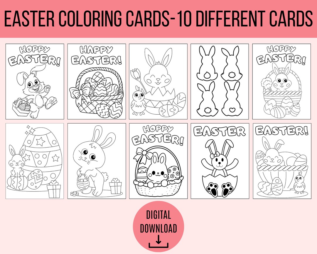 Easter Coloring Cards, Printable Happy Easter Cards, DIY Easter 10 ...