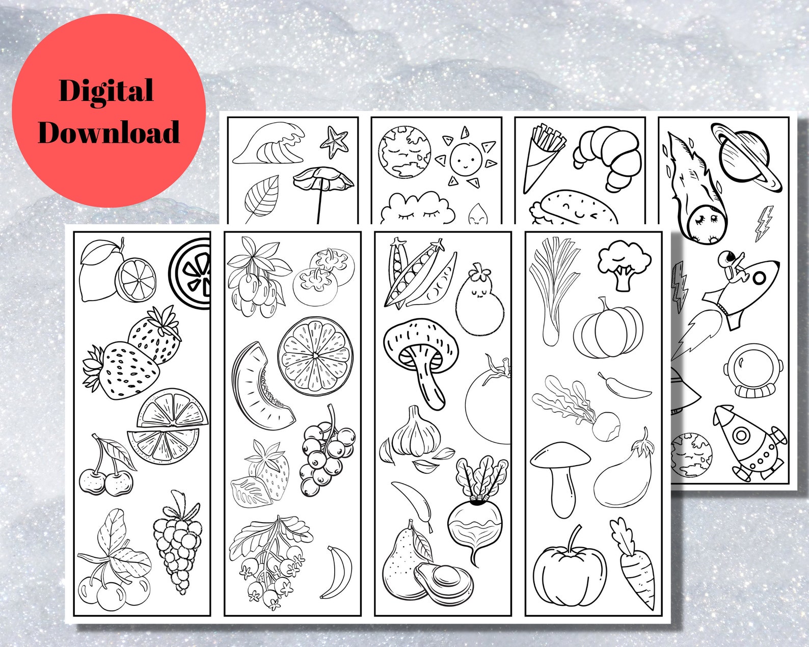 Printable Coloring Bookmarks for Kids, 12 Unique Bookmark, Student ...