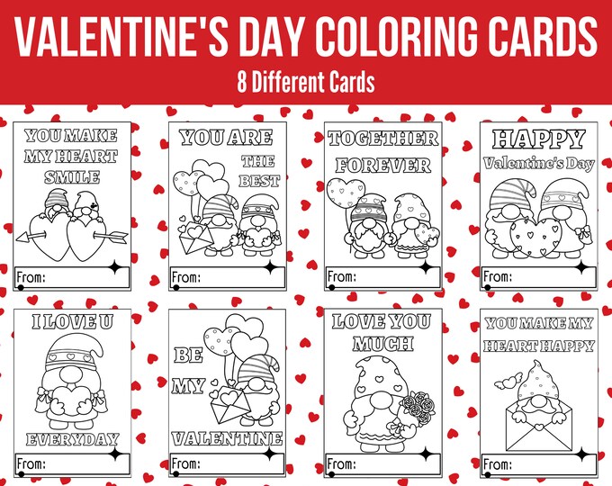Multiple Valentines Day Card Coloring Page, Printable Greeting Card for ...