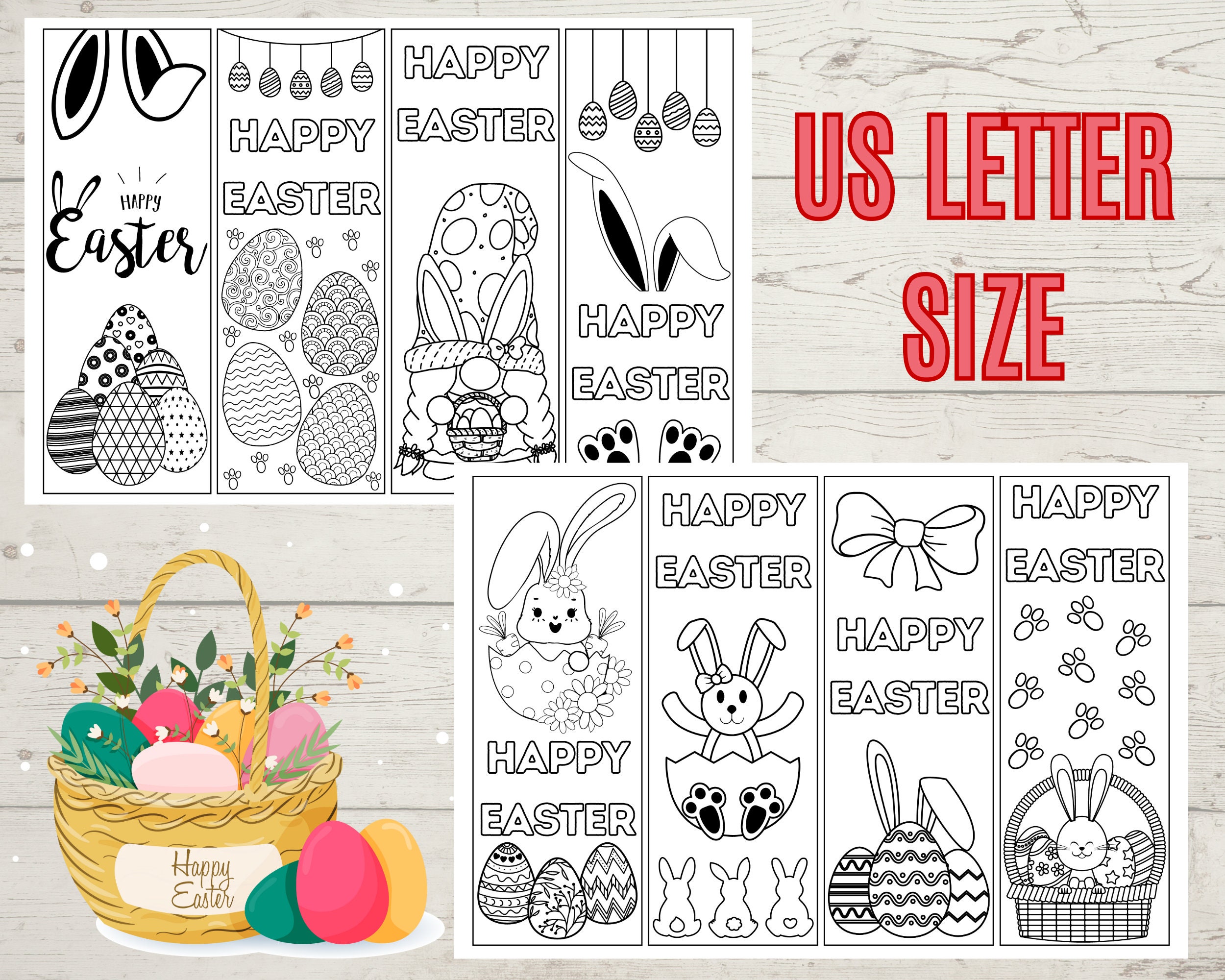 Easter Coloring Bookmarks, Printable Easter Activity, Set of 8 Coloring ...
