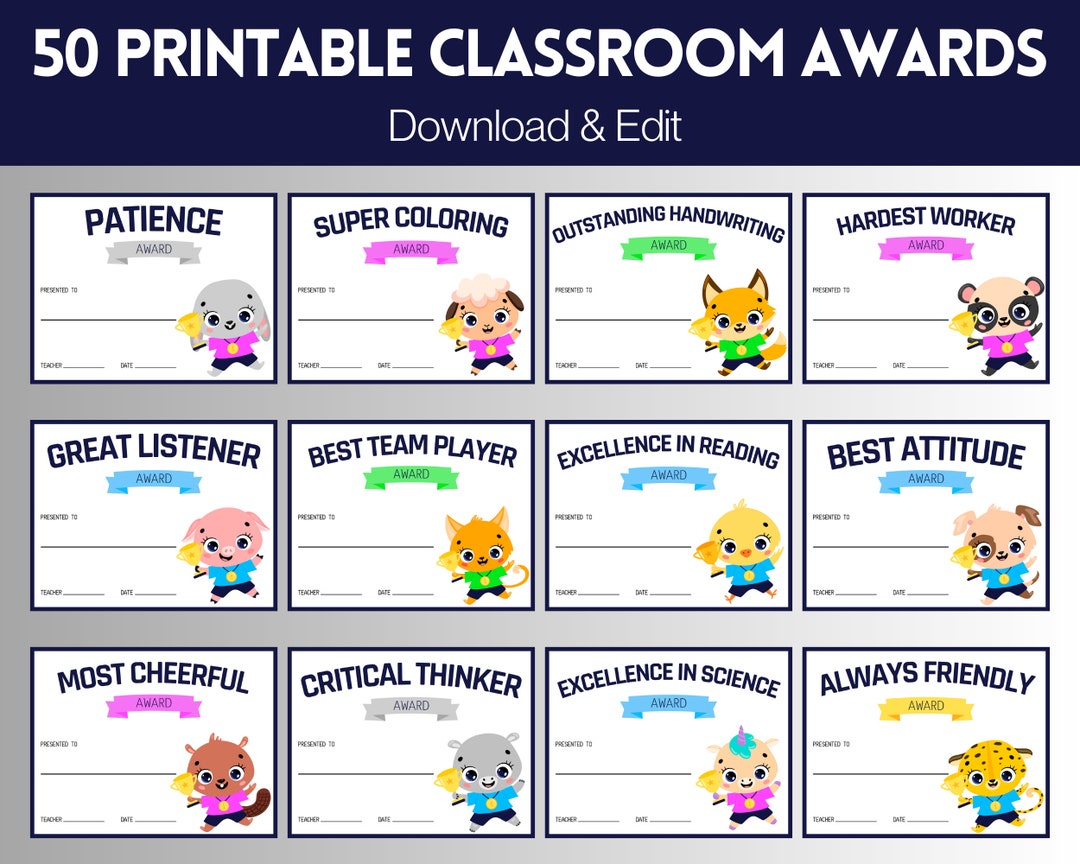 Mega Class Awards, Student Awards, 50 Printable Awards, School ...