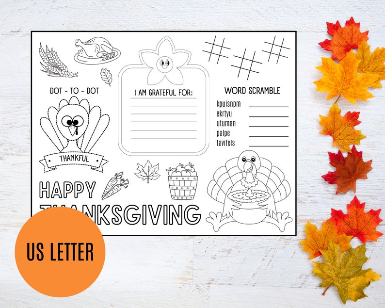 Printable Thanksgiving Activity Placemat Kids Thanksgiving - Etsy