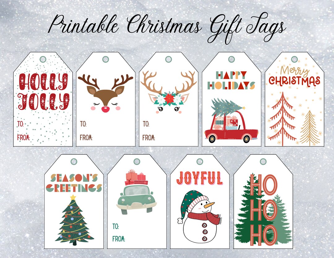 Christmas Gift Tags - Set of 9 Printable Favor Tags - Cute Christmas ...