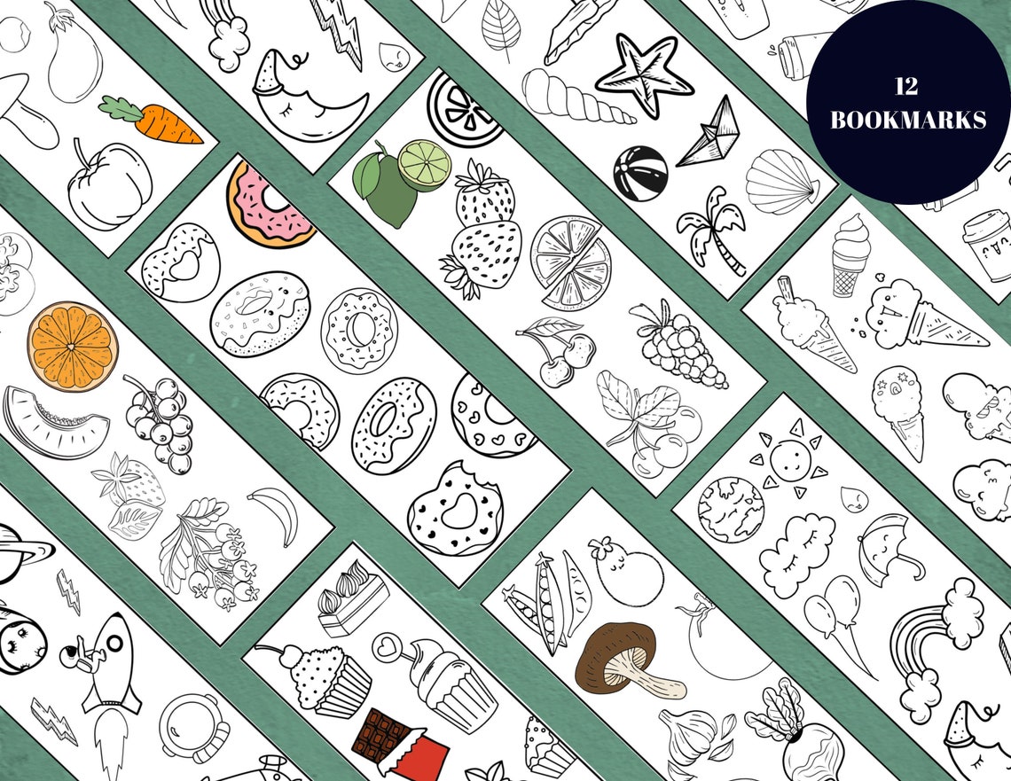 Printable Coloring Bookmarks for Kids, 12 Unique Bookmark, Student ...