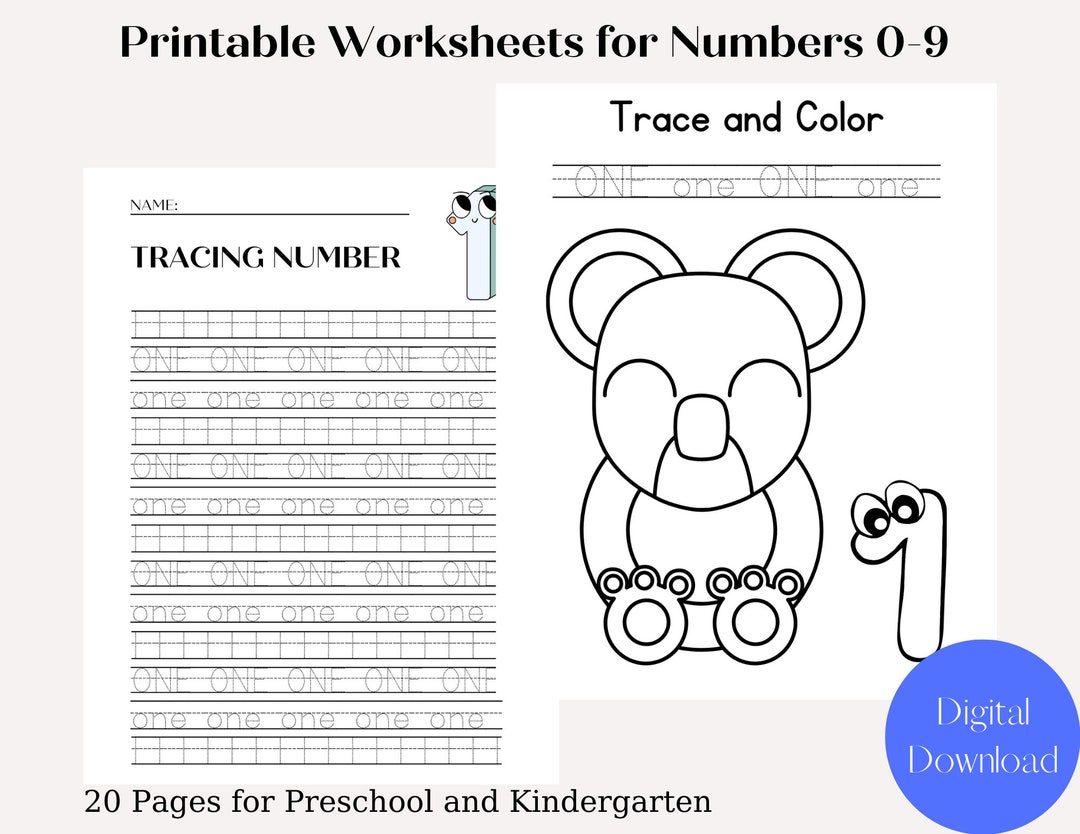 Number Worksheets Numbers 0-9 Preschool Trace and Color 20 - Etsy