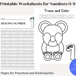 Number Worksheets Numbers 0-9 Preschool Trace and Color 20 - Etsy