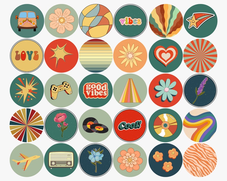 80 Retro Instagram Highlight Covers, Hippie Colorful IG Stories Icons ...