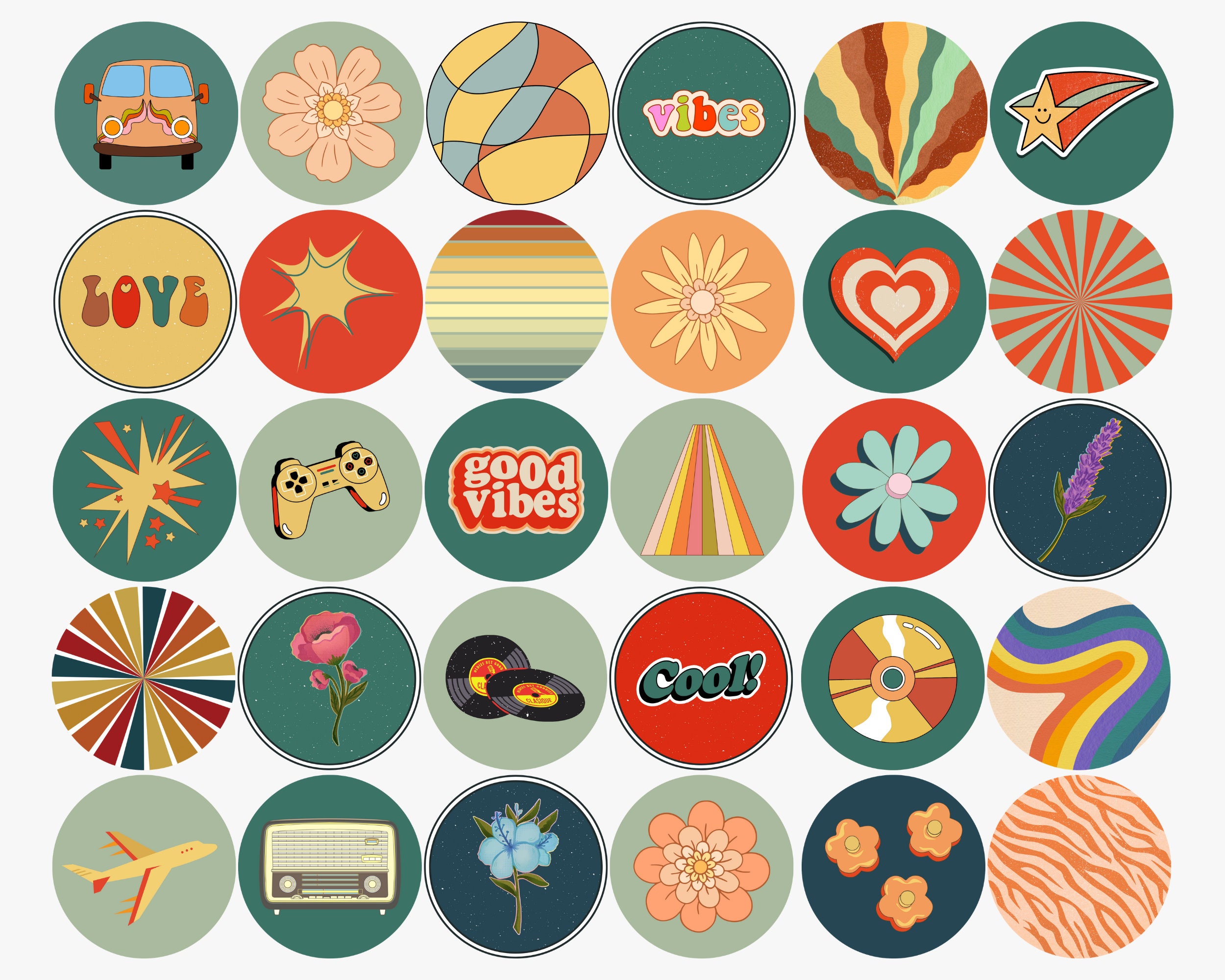 80 Retro Instagram Highlight Covers, Hippie Colorful IG Stories Icons ...