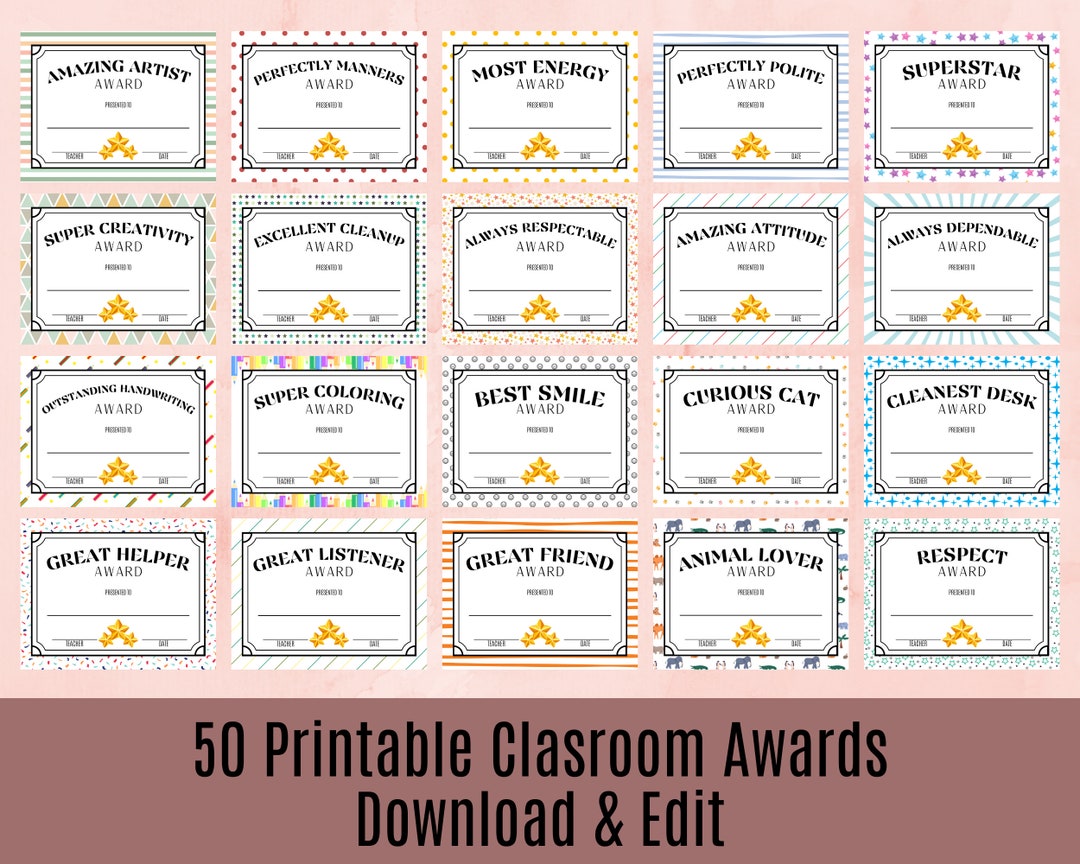 Mega Class Awards, Student Awards, 50 Printable Awards, School ...