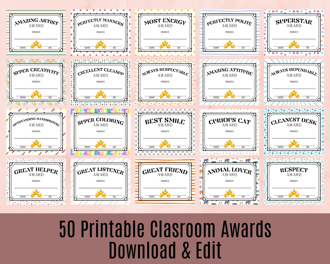 Mega Class Awards, Student Awards, 50 Printable Awards, School ...