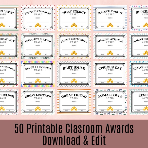 Mega Class Awards, Student Awards, 50 Printable Awards, School ...