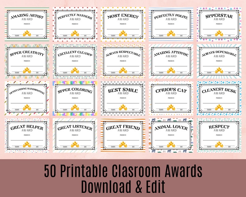 Mega Class Awards, Student Awards, 50 Printable Awards, School ...