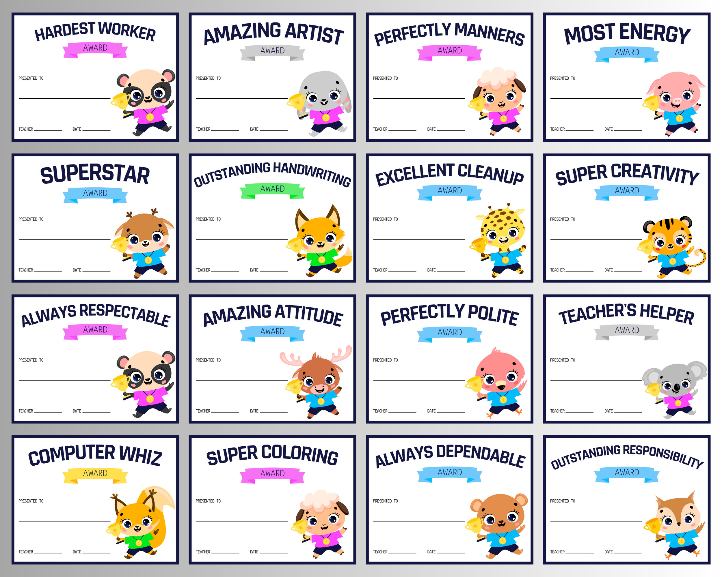 Mega Class Awards, Student Awards, 50 Printable Awards, School ...