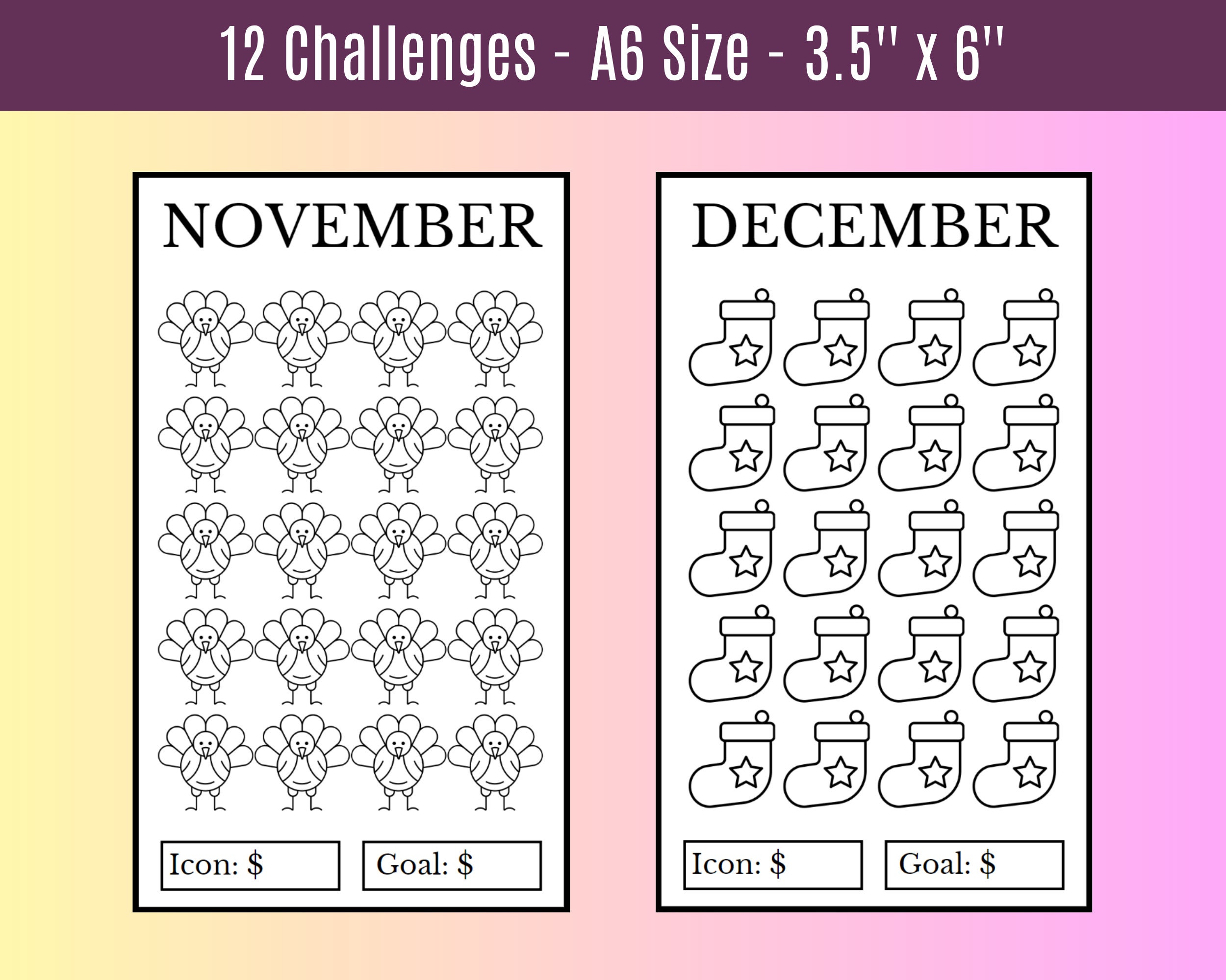 Monthly Savings Challenge Trackers for Adult or Kids, Printable A6 Size ...