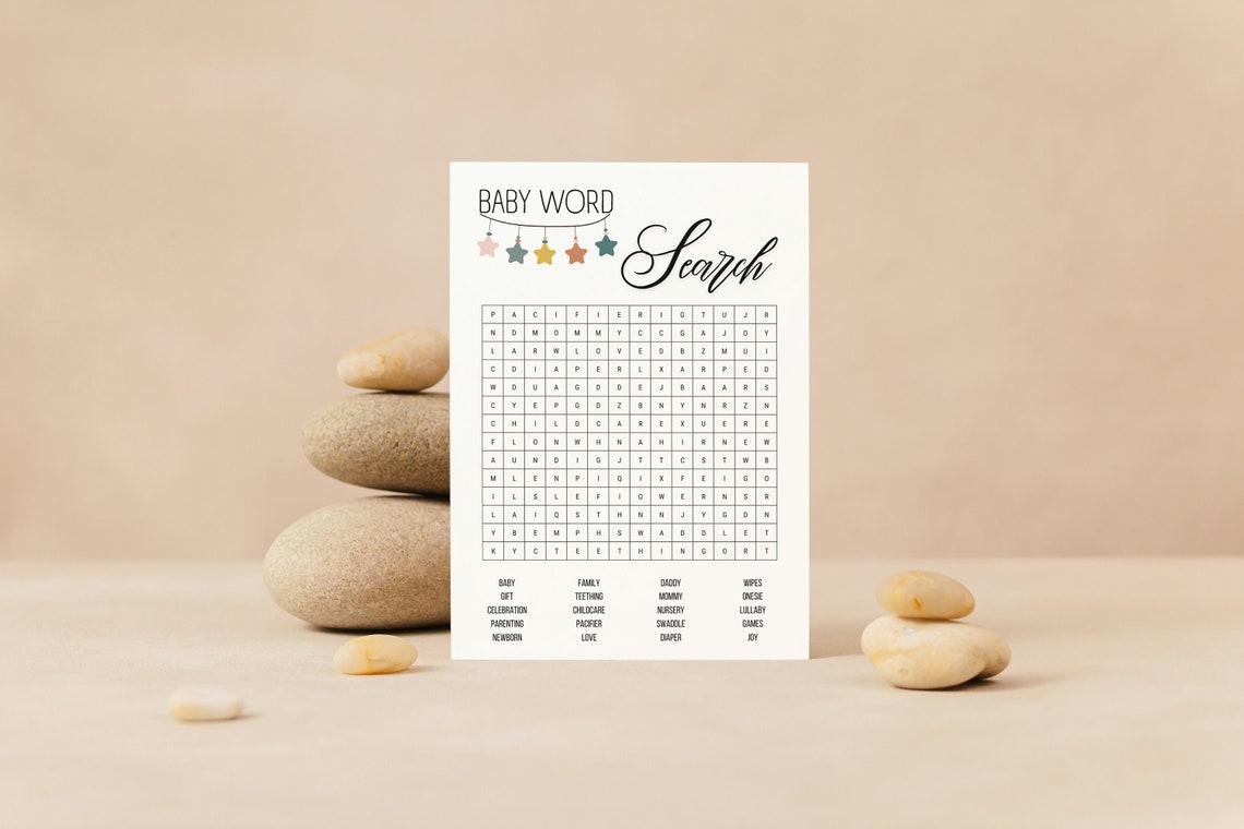 Baby Shower Word Search, Printable Baby Shower Game, Modern Baby Word ...
