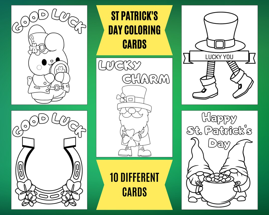 St. Patrick's Day Printable Coloring 10 Foldable Cards for Kids, Saint ...